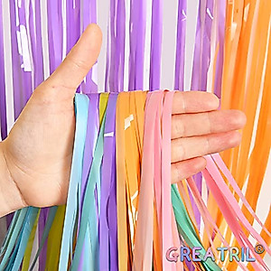 Pastel Rainbow Tinsel Curtain Party Backdrop - GREATRIL Pastel Color Foil Fringe Curtain Photo Booth Streamers for Birthday Easter Spring Baby Bride Shower Ice Cream Unicorn Girls Party Decorations