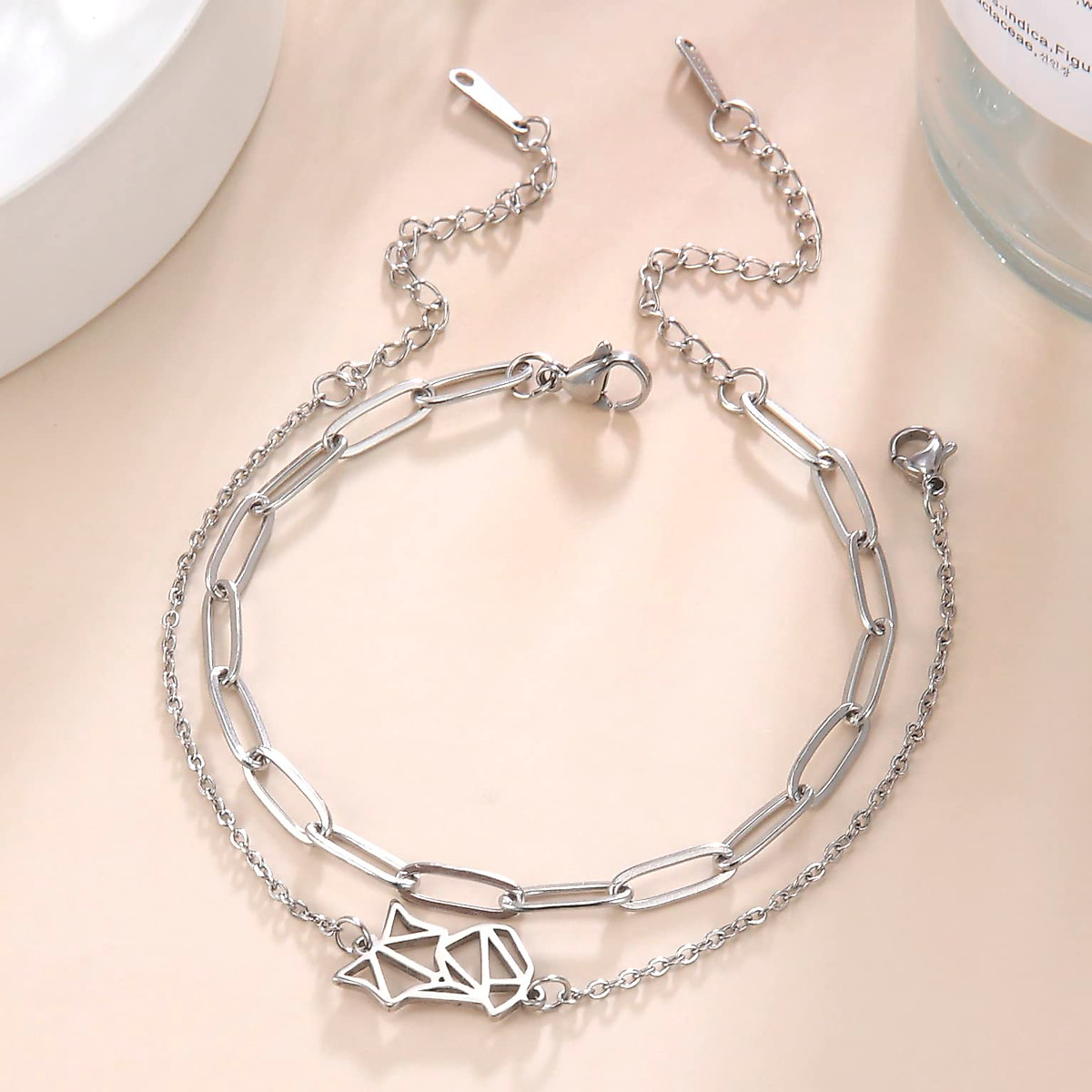 EUEAVAN Cute Animal Fox Pendant Layered Bracelet Charm Simple Creative Nine-tailed Fox Jewelry Girl Woman Girlfriend (Silver Fox)