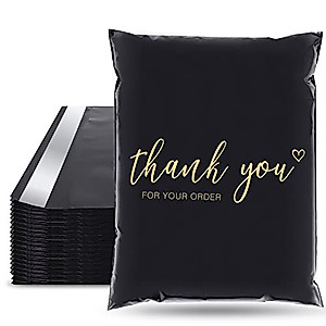 JinRuiKJ Thank You Poly Mailer 100 PCS Shipping Bags Black Envelopes with Self Adhesive, Waterproof and Tear-Proof Postal Bags, Chic Packaging Bags for Small Business, 10x13 Inches, Bulk