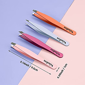 Velodios Tweezers for Women and men, Professional Precision Tweezers for Eyebrows, Pointed and Slant Tweezers for Facial Hair, Splinter and Ingrown Hair Removal, Stainless Steel Tweezers Set - 4Pack