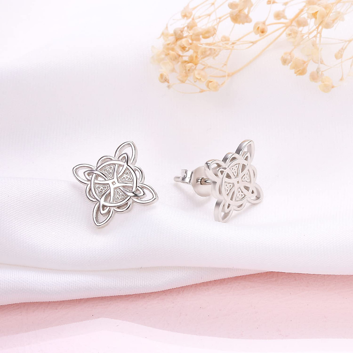 925 Sterling Silver Good Luck Irish Jewelry Celtic Triquetra Trinity Witches Knot Stud Earrings for Women Birthday Christmas Gift