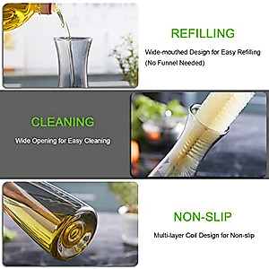 Glass Olive Oil Dispenser, Bivvclaz 18 OZ Oil and Vinegar Dispenser with Drip-free Spout, Olive Oil Cruet Bottle with Airtight Silicone Cap for Kitchen Decor, Easy to Clean, Black Transparent