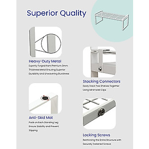 Countertop Organizer and Storage Shelf Rack for Kitchen, Cabinet, Pantry, Office and Bathroom. Rust Resistant and Non Slip (White, L20 W8.25 H9.5)