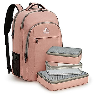 G4Free Travel Backpack For Women Men 40l Carry On Waterproof Large 17inch Laptop Backpack For Traveling On Airplane, College Bag Casual Daypack With 3 Packing Cubes For Weekender Business Hiking Pink