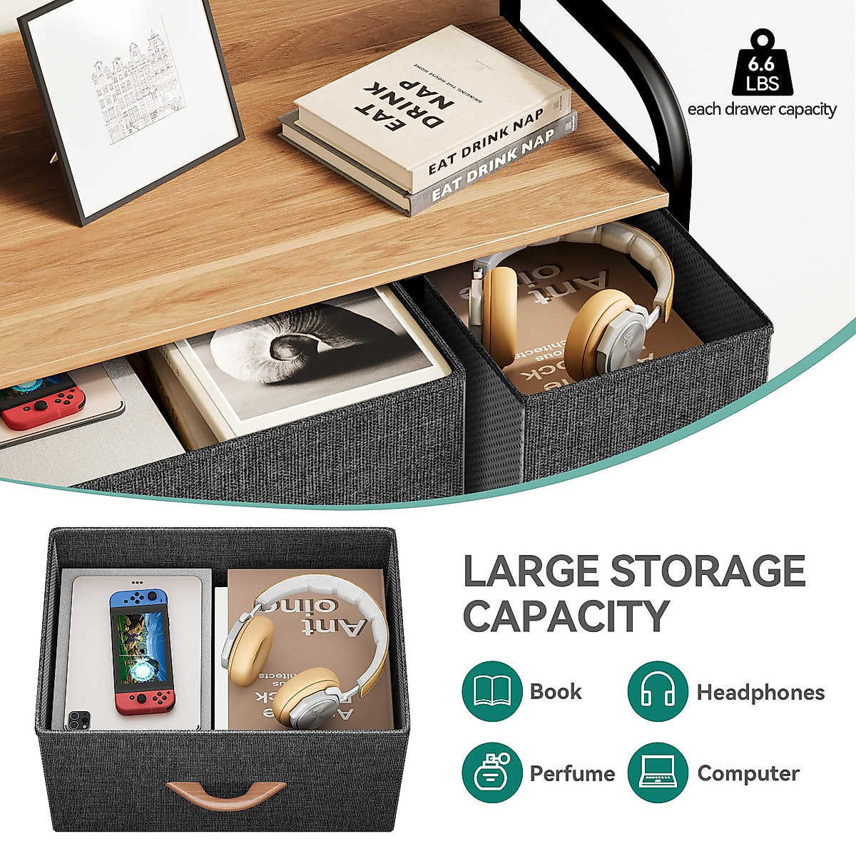 YITAHOME Dresser with 7 Drawers - Fabric Storage Tower, Organizer Unit for Bedroom, Living Room, Hallway, Closets - Sturdy Steel Frame, Wooden Top & Easy Pull Fabric Bins