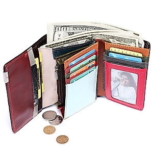 MASIWEI Multicolor Patchwork Wallet for Women, Genuine Leather Elegant Wallets Credit Card Holder with Zip Coin Purse (Multicolored-S2)