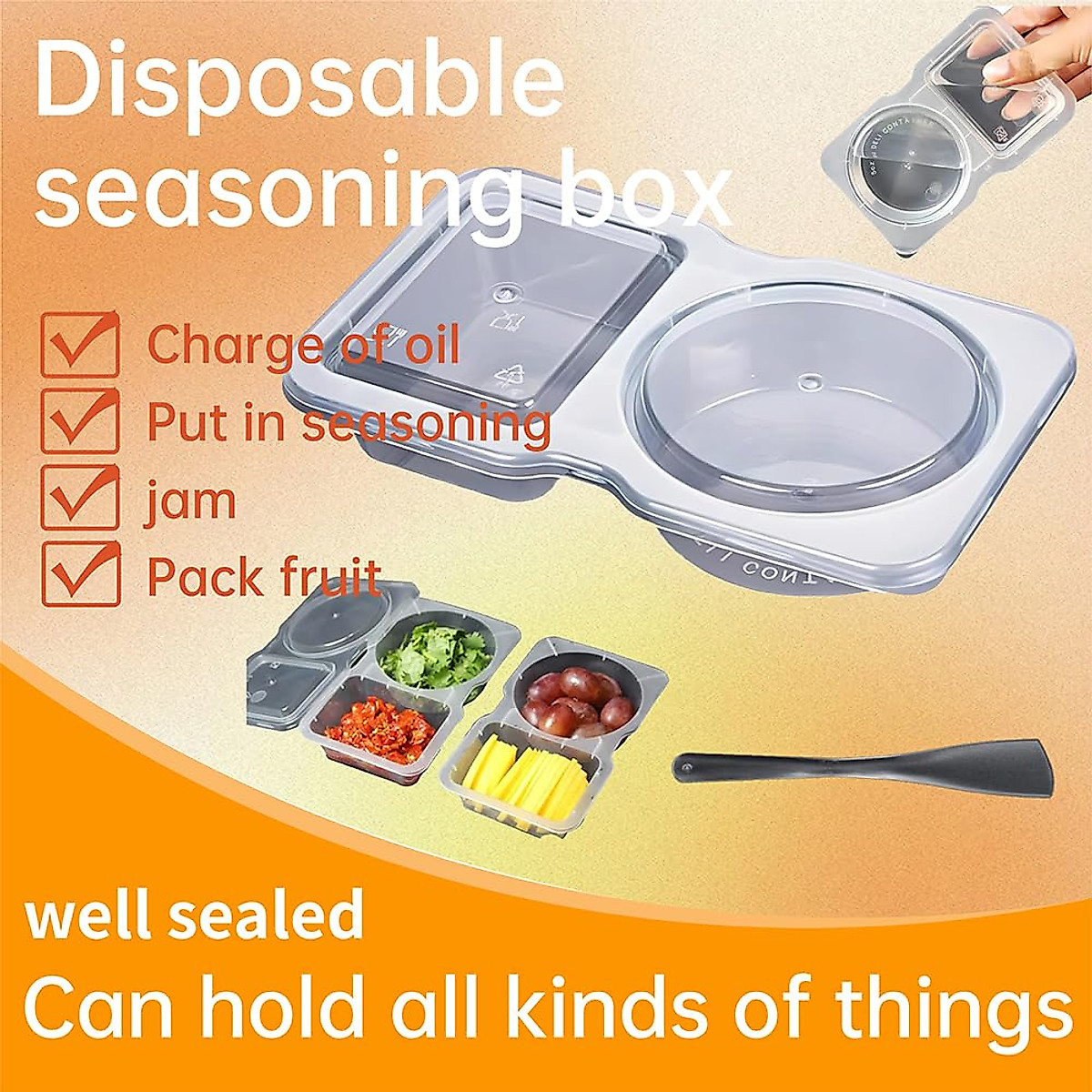 Double Compartment Condiment Containers with Lids, 5PcsPortable Reusable Sauce Container, Dual Compartment Containerfor for Condiment, Dip, Sauce, Sampling and Travel Snacks