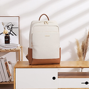 WESTBRONCO Leather Backpack Purse for Women 15.6 inch Laptop Backpack for School, Work, & Travel Beige