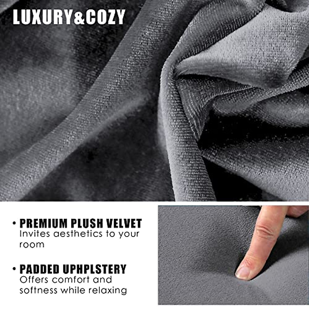 AMERLIFE Queen Size Bed Frame with 4 Storage Drawers and Headboard, Queen Velvet Upholstered Platform Bed with Rivet Curved Adjustable Headboard/Strong Wooden Slats/Easy Assembly/Grey