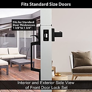 Haidms Front Door Handle, Single Cylinder Exterior Door Entry Handle with Door Lever, Entry Door Handle Set, Reversible for Right and Left Handed Sided Doors, Matte Black (Modern, Matte Black)