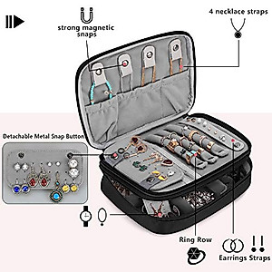Teamoy Travel Jewelry Organizer Case, Storage Bag Holder for Necklace, Earrings, Rings, Watch and More, High Capacity and Compact,Black