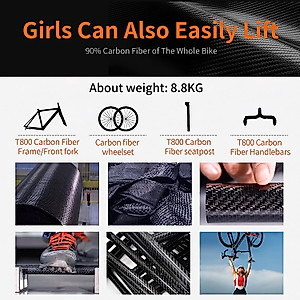 SAVADECK Carbon Fiber Road Bike, Complete Carbon Racing Road Bike 22 Speed with ULTEGRA R8000 Group Set and R8020 Hydraulic Disc Brake and Thru Axle System