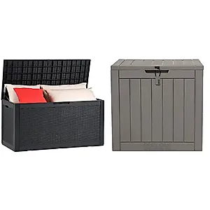 YITAHOME 100 Gallon Large Resin Deck Box + EAST OAK Deck Box, 31 Gallon Storage Box (Grey)