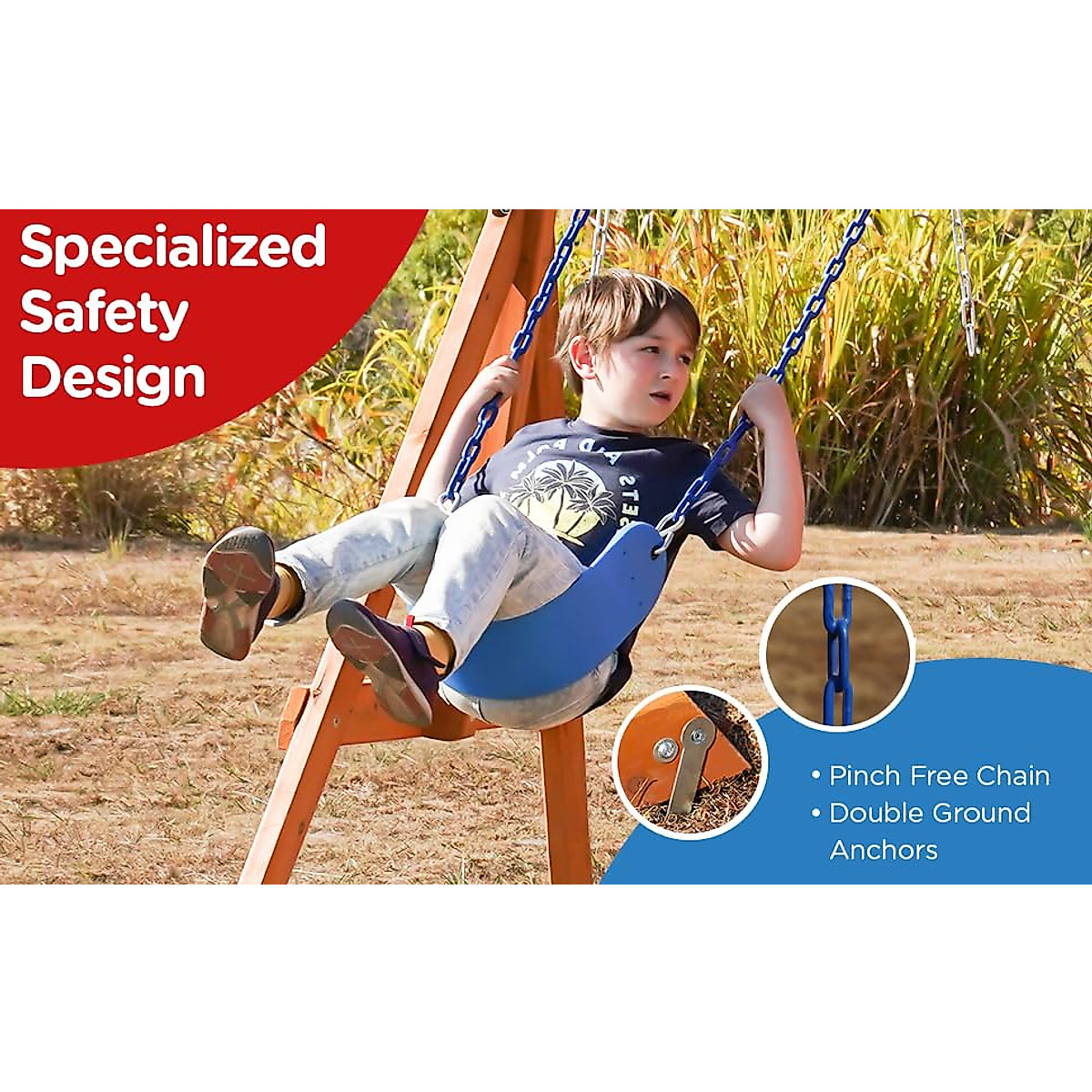 Dolphin Playground Swing Sets for Backyard with Slide, Wooden Outdoor Playset for Kids with Sandbox, Rock Climbing Wall, 2 Belt Swings, and Fort, Playground Sets for Backyards, Kids 3-6