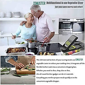 Pro Vegetable Chopper, COMUSTER Multi-functional Onion Chopper, Veggie Chopper w/Stainless Steel Blades, Vegetable Slicer w/Container, Mandoline Slicer, Dicer, Cutter Ideal for Fruits/Salads(Grey)