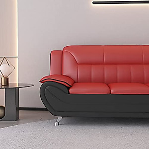US Pride Furniture Michael Collection Modern Style Faux Leather Couch-Versatile 3 Seater Accent Piece for Living Room, Bedroom or Office-Comfortable Design and Elegant Look, 79" Sofa, Red/Black