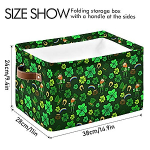 Blueangle Green Leprechaun Hat Clover Pattern Rectangle Storage Bin, 15 x 11 x 9.5 in, Collapsible Organizer Storage Basket for Home St. Patrick's Day Décor