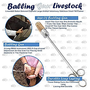 DDP Balling Gun Livestock Bolus Boluses Capsule Small Large Animal 17" Veterinary Stainless Steel Medication Pill Pusher Sheep Cattle Horse Cow Sheep Calf Colt 1" Diameter Plastic Vinyl Head Spring Cl