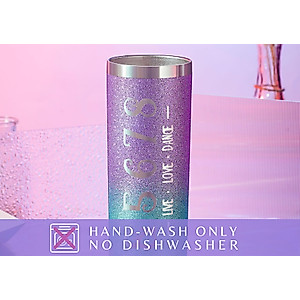 Onebttl Dance Teacher Appreciation Gift for Women, Her - & 5 6 7 8 Live Love Dance - Gifts for Dance Teachers - 20oz/590ml Stainless Steel Insulated Tumbler with Straw, Lid - Glitter Purple