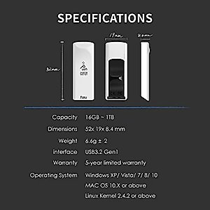 TCELL Push 128GB USB 3.2 Gen1(3.1/3.0) USB Flash Drive Read Speed up to 100MB/s, Retractable Design Memory Stick Thumb Drive, White