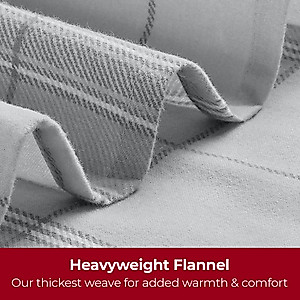 Mellanni Flannel Bed Sheets Set - 4 pc Luxury 100% Heavyweight 180GSM Cotton - Lightweight, Cozy - Deep Pockets, All Around Elastic - Soft, Warm, Breathable(Queen, Light Gray Plaid)