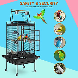 LEMY 61/68 inch Iron Play Top Bird Cage Large Pet Cage Birdcage with Stand Chinchilla Macaw Cockatiel Cockatoo Finch Parakeet Pet House (68 inch)