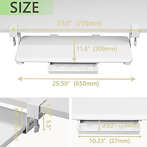 ETHU Keyboard Tray, 26.77" X 11.81" Large Size Keyboard Tray Under Desk with C Clamp-on Mount Easy to Install, Computer Keyboard Stand, Ergonomic Keyboard Tray for Home and Office (White)