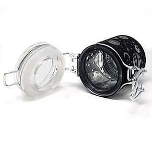 Airtight Glass Herb Stash Jar with Clamping Lid in Choice of Design (Black Frosted Galaxy)