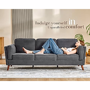papababe 87" Sofa, Modern Sofa for Livingroom- Deep Seat Sofa Couch with Embedded Arm Pillow, Dark Grey Sofa
