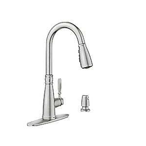 Boman Single Handle Pull-Down Sprayer Kitchen Faucet with Reflex and PowerBoost in Spot Resist| Ceramic Disc Faucets|, Stainless Steel, (87162SRS)