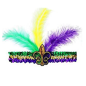 Mardi Gras Feather Headband Sequins Glitter Hair Band for Adult Women Men Kids Mardi Gras Hair Band Hair Accessories TSFD14 (Purple)