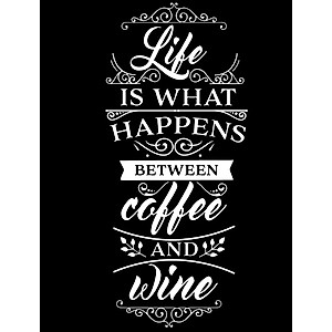 MANGOUSONG Screen Printing Kit,22x28cm Life is What Happens Between Coffee and Wine Mesh Screen Stencils Self-Adhesive Silk for Canvas Bag Printing