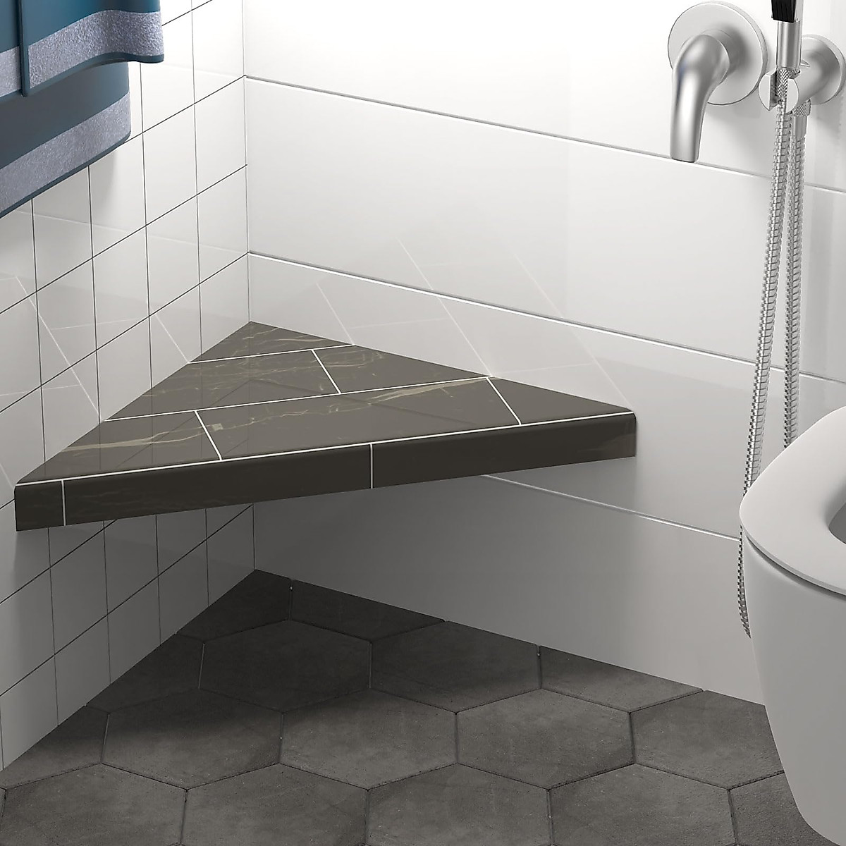 Floating Corner Shower Bench Kit-Customizable Appearance Corner Bench Seatin (22"x22"x31")