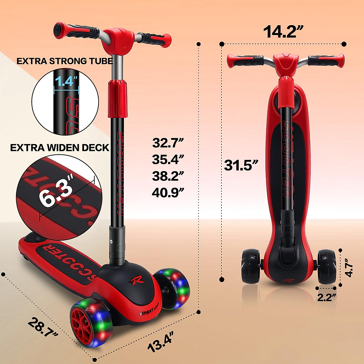 3 Wheels Scooter for Big Kids Teenagers Ages 6-18 Years Extral Wide Deck 4 Adjustable Height and Foldable Handlebar LED Flashing Glider Push Scooter Best Gifts for Boys Girls…