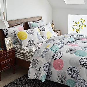 6 Pieces Comforter Sheet Set Twin Size Bed in a Bag - Colorful Dots Style - Soft Microfiber, Spring Summer Bedding Set (1 Comforter, 2 Pillow Shams, 1 Flat Sheet, 1 Fitted Sheet, 1 Pillowcases)
