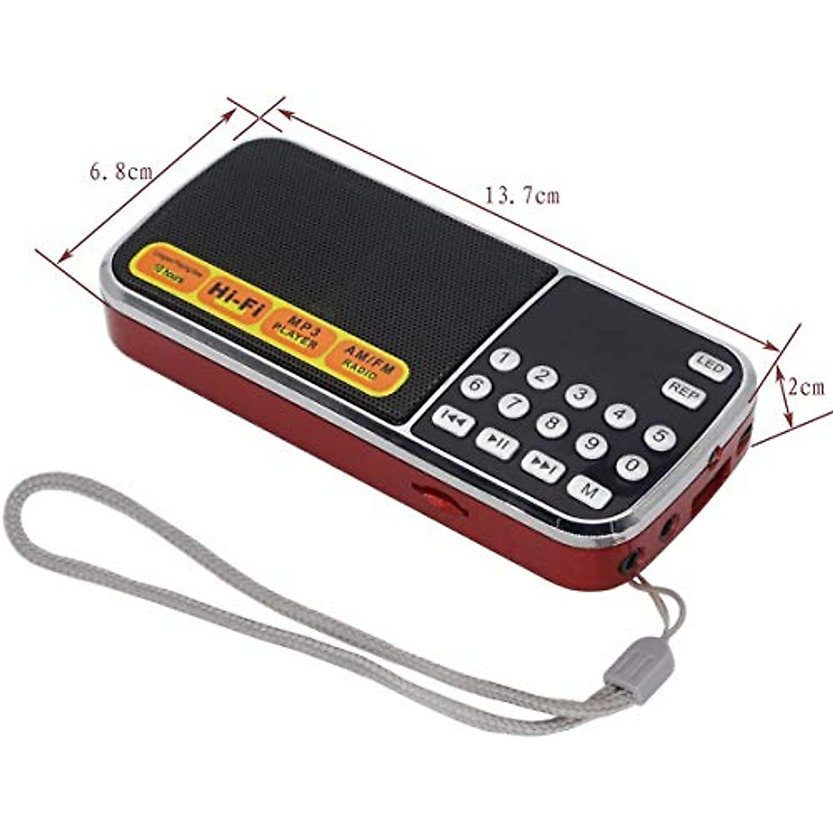 AM FM Portable Pocket Radio Music Player Support Micro SD/TF Card USB Slot (Red)