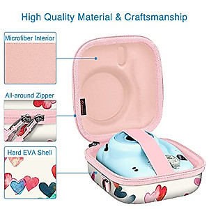 Fintie Protective Case for Fujifilm Instax Mini 12/11/Mini 9/ Mini 8/ Mini 7s/ Mini 90/ Mini 70 Instant Camera - Shockproof Hard Shell Carrying Case with Removable Adjustable Strap, Raining Hearts
