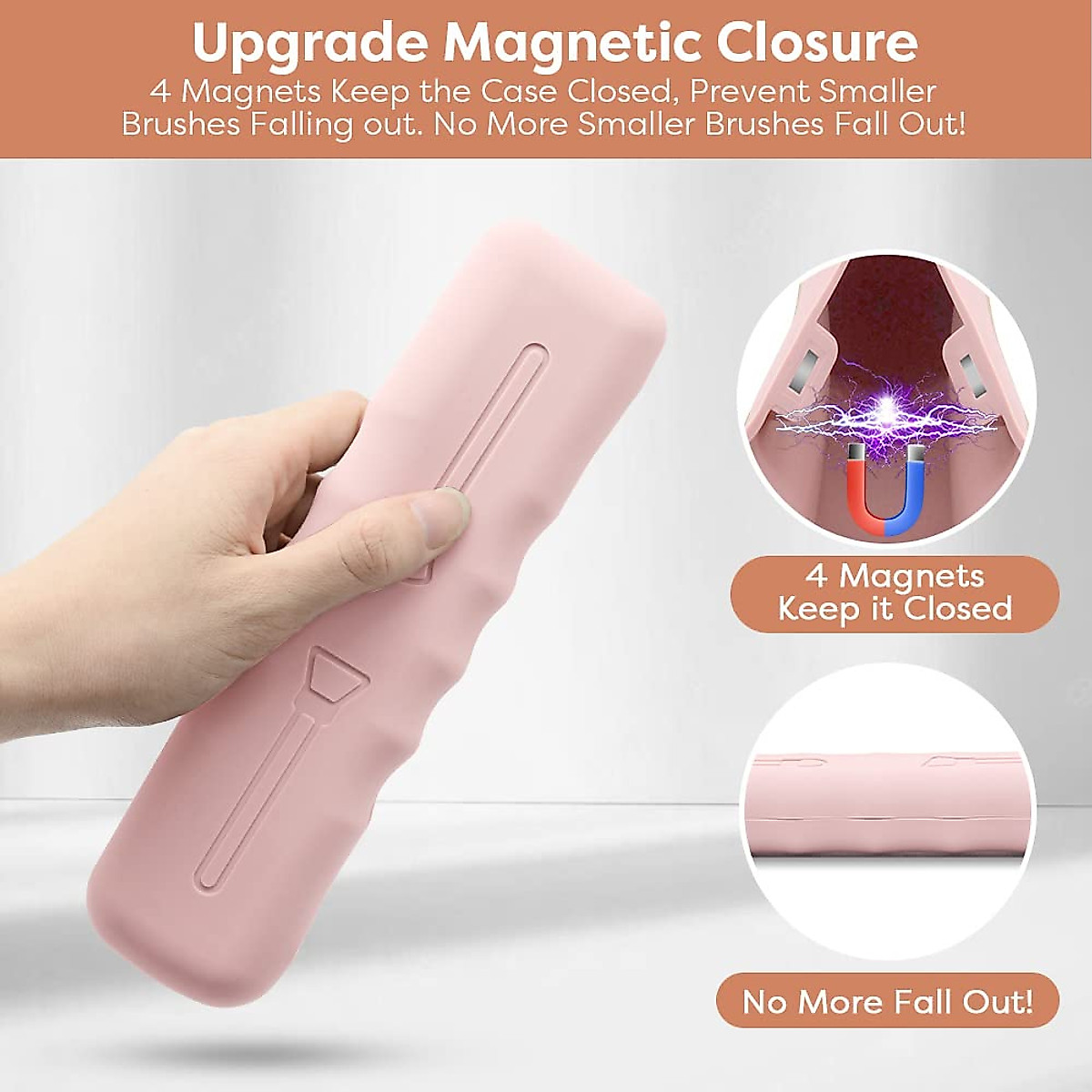 Hydream 2Pack Makeup Brush Holder Travel,Silicone Makeup Brush Case Bag Cute Soft Portable Cosmetic Brushes Holders,Magnetic Closure,Waterproof Makeup Brushes Organizer for Traveling-Pink,Khaki