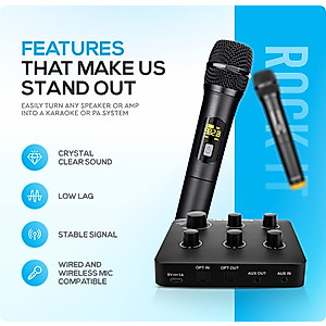 SoundBeast Wireless Karaoke & PA Mixer System - Includes 2 Wireless Microphones & 1 Mini Mixer - Bluetooth, Aux, Optical Input - Optical & Aux Output