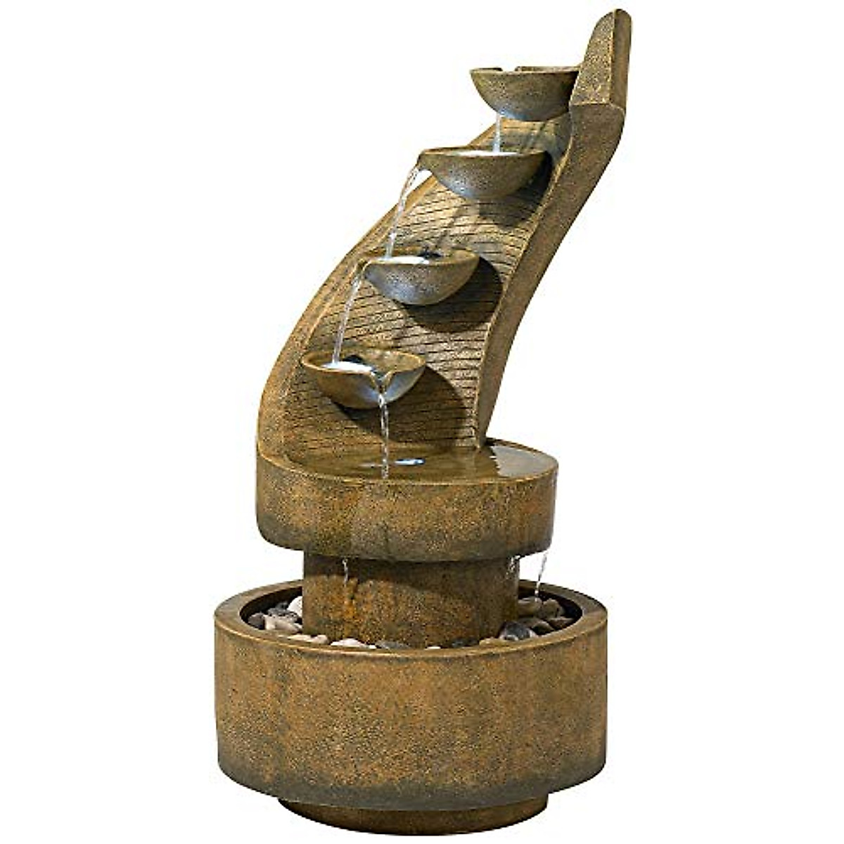 Cascading Modern Zen Outdoor Floor Fountain and Waterfalls 39 1/2" High with LED Light Decor for Garden Patio Backyard Deck Home Lawn Porch House Relaxation Exterior Balcony - John Timberland