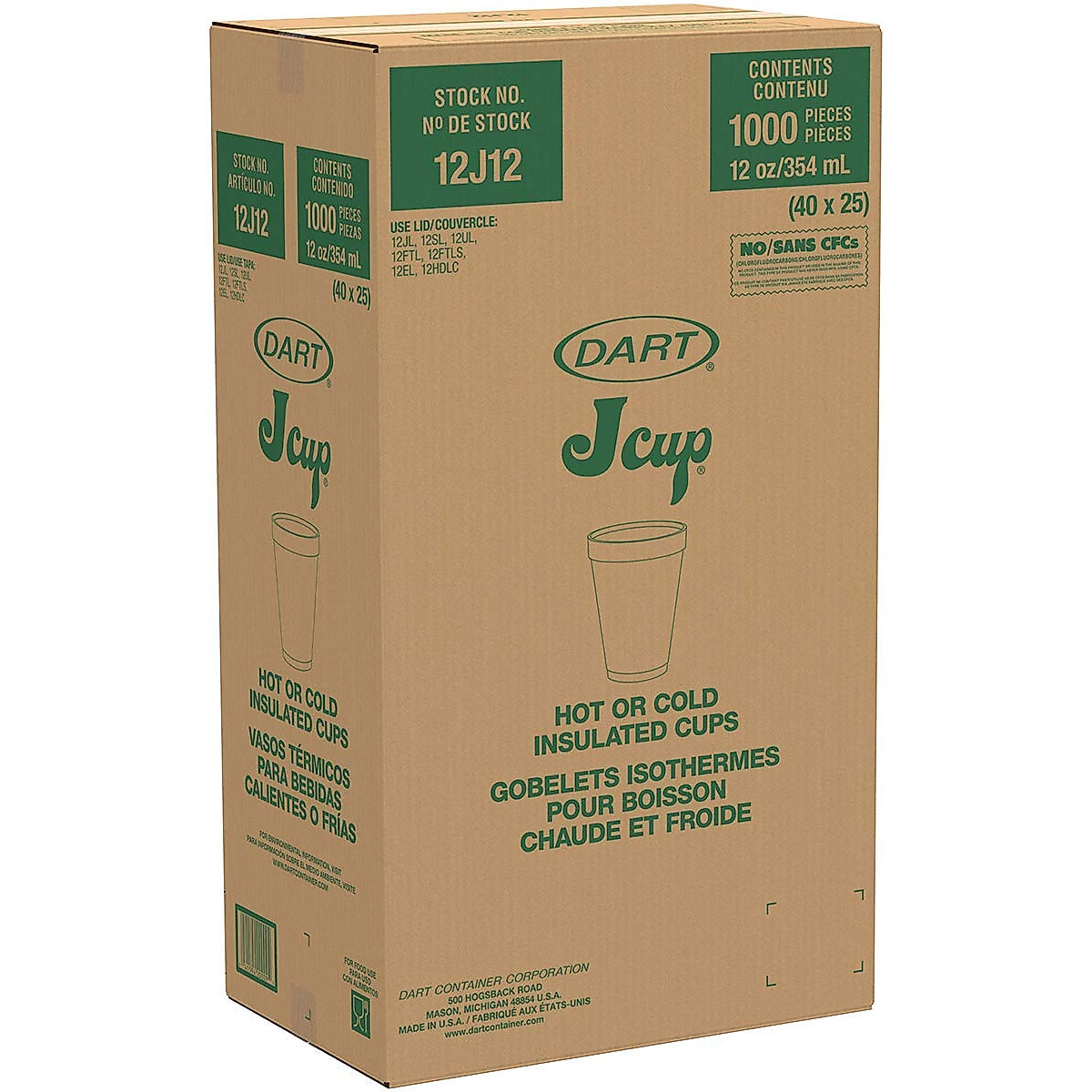 DART 12J12 12 oz Foam Cup (Case of 1000)