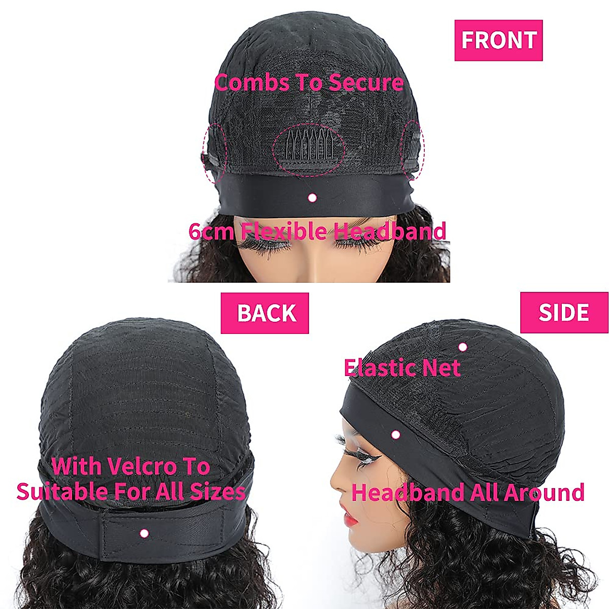 GABRIELLE 8 Inch Bob Headband Wig for Black Women, 150% Density, Human Hair, Glueless, Straight, 1 Count (Pack of 1), Women's Accessories, Black Women, Wig Users