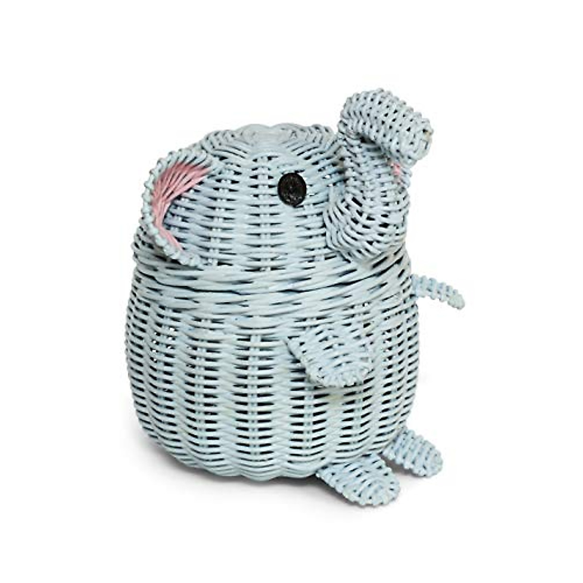 G6 COLLECTION Elephant Rattan Storage Basket With Lid Decorative Bin Home Decor Hand Woven Shelf Organizer Cute Handmade Handcrafted Nursery Gift Animal Decoration Wicker Elephant (Small, Blue)
