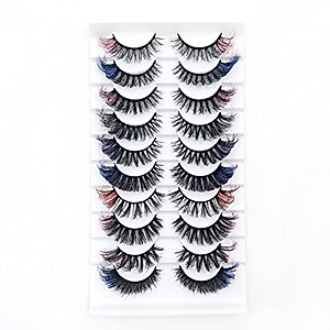 IFLOVEDEKD 10 Pairs Colored Lashes Russian Strip Lashes with 5 Colors 8 Styles Eyelashes Mix Wispy Faux Mink Fluffy Long False Eyelashes Reusable D Curl Lash Strips