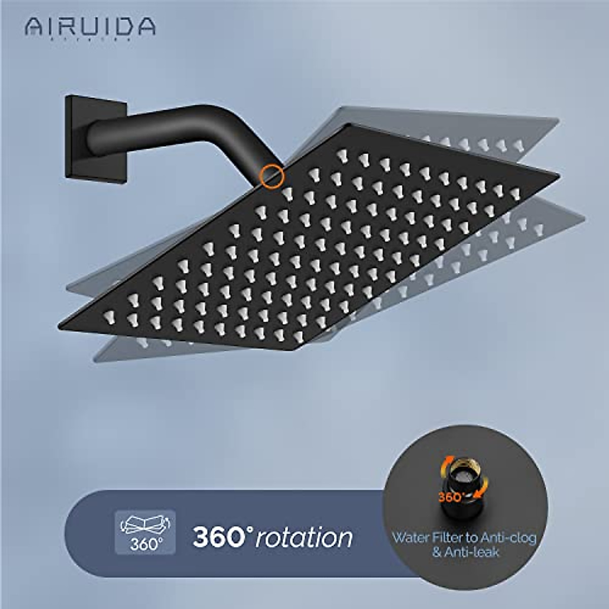 Airuida Shower Faucet Set Bathroom Rain Shower System SUS304 Stainless Steel Single Handle With Male Threads Rough-in Valve Shower Trim Kit 8 Inch Wall Mount Shower Head Matte Black