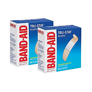 Band-Aid Brand Tru-Stay Plastic Strips Adhesive Bandages, All One Size, 60 ct (Pack of 2)