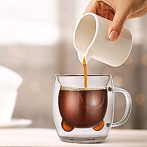 8 Pcs Cute Bear Mugs Bear Tea Cup 8.5 oz Double Wall Glass Milk Coffee Bear Mug with Handle Insulated Glass Espresso Cups Glass Birthday Gift for Women Men Valentine's Day Office