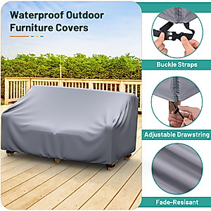 Mrrihand Patio Furniture Covers, 4 Piece Outdoor Furniture Cover Waterproof includ Ourdoor Sofa Cover, 2 Chair Covers, Coffee Table Cover with Windproof Buckle Strap and Adjustable Drawstring