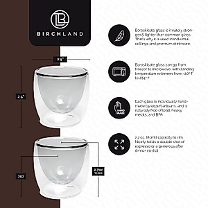 Birchland Espresso Cups Set of 4, Double Wall Espresso Glass Set of 4, Insulated Shot Glass, Espresso Shot Cups, Insulated Espresso Mugs, 2.7 OZ. (Sea Blue)