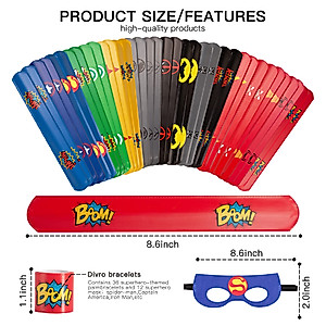 HHMJZW 36PCS Superhero Slap Bracelet and 12PCS Superhero Party Masks for Kids Baby - 48PCS The Avengers Super Heroes Birthday Party Supplies Favors Children/Kids/Adults, Red